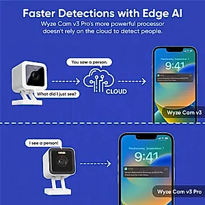 WYZE Cam v3 Pro 2K Indoor/Outdoor Wi-Fi Security Camera with Color Night Vision, Edge AI, Integrated Spotlight & Siren, 2-Way Audio, Compatible with Alexa & Google Assistant, White