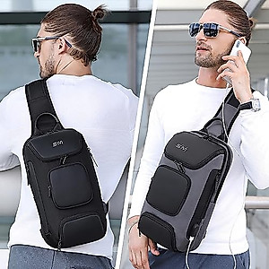 SMONT Sling Bag for Men, Anti Theft Waterproof Chest Shoulder Bag with USB Charging Port Grey