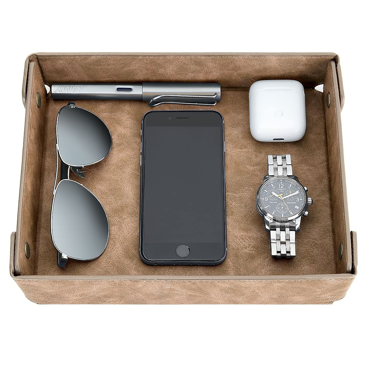 CASIRENA Father's Day Gifts Faux Leather Valet Tray Organizer for Men - Catch-All Tray for Entryway Table Key, Wallet, Watch, Coin Change, Phone, Dresser EDC Dump Jewelry, Bedside Nightstand Desk-top