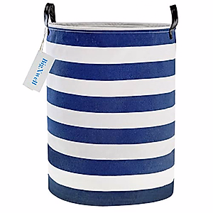 Large Nursery Laundry Basket, BigXwell 22 inch Tall Baby Laundry Basket Collapsible Hamper with Easy Carry Extended Sturdy Handles, Blue and White Thickened Canvas Kids Laundry Hamper for Storage