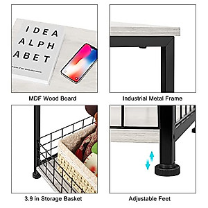 Vrisa Nightstands Set of 2 with Charging Station Small Bedside Tables with Storage Basket Farmhouse Night Stand with USB Ports and Outlets for Bedroom Living Room Home Decor Gray White