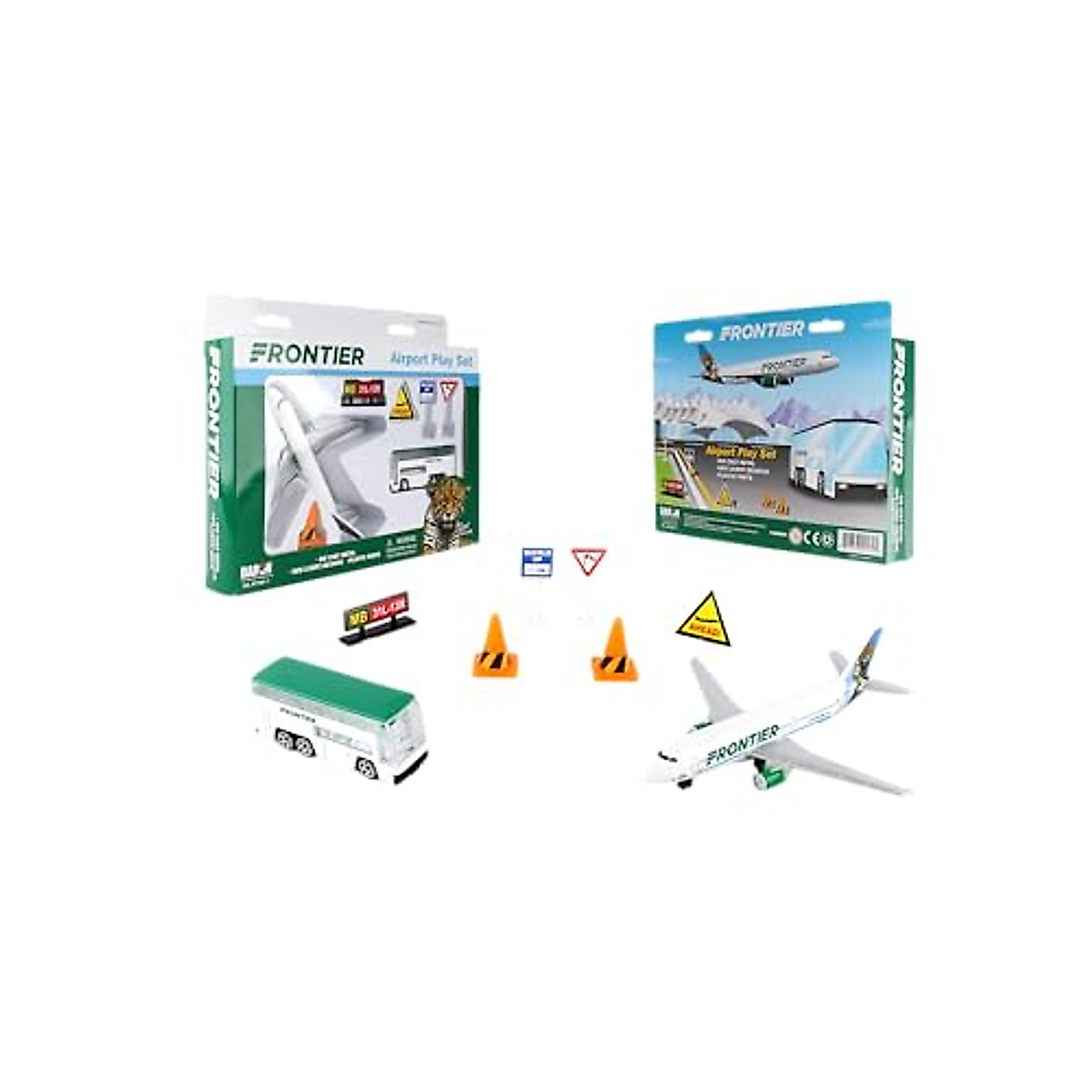 Daron Frontier Airlines Spot The Jaguar Airport Playset with Die-Cast Metal Model Airplane with Plastic Parts, Cars and Transportation Toys for Kids Ages 3+