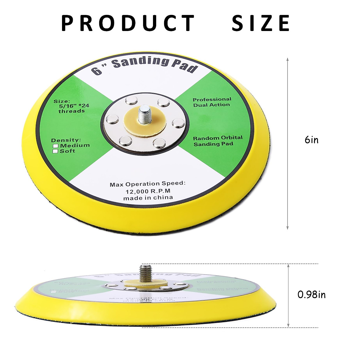 SHININGEYES 1Pcs 6in Vinyl Faced PSA Backing Pad, 6" PSA Backing Plate 5/16" 24 Thread for Air Orbital Sander and Pneumatic Polisher