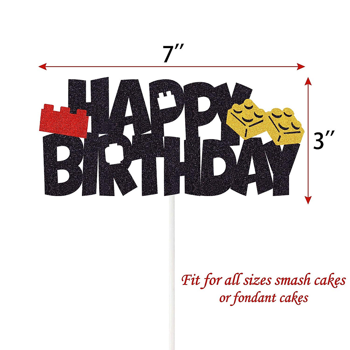 Building Blocks Cake Topper Glitter Happy Birthday Cake Decoration Color Building Brick Theme Birthday Baby Shower Party Supplies