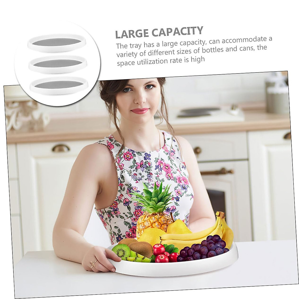 BESTOYARD 3pcs Rotating Tray Rotating Sundries Organizer Kitchen Turntable Organizer Rotating Cosmetic Tray Rack Round Tray Multi-Function Spice Tray Plastic Storage White Spinner to Rotate