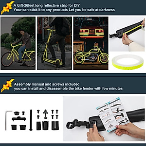 Bike Fender Set with 26ft DIY Reflective Tape, Adjustable Bicycle Fenders for 22"/24"/26"/27.5", 3 Parts-Universal Full Cover Thicken Widen, Front/Rear Mud Guards Fit for MTB Mountain Road Bike