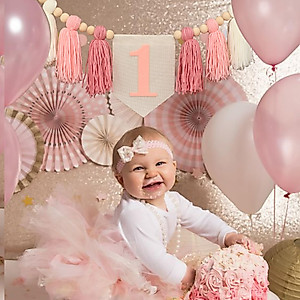 Handmade Boho 1st Birthday High Chair Banner Party Decoration for Girl Baby Shower Pink Wall Hangings Decorative for Kids Bedroom