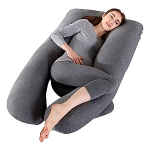 MINGPINHUIUS Pregnancy Pillow U Shaped Full Body Maternity Pillow for Sleeping, 57 Inch Pregnant Women Pillow with Removable Velvet Cover (Black Grey)