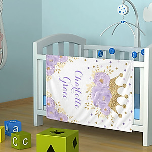 Personalized Baby Blankets Custom Baby Blanket for Girls with Name Personalized Baby Gifts for Girls Pink Soft Girl Blanket - Purple Floral Crown 30x40in