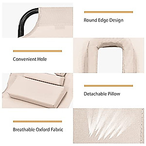 Goplus Folding Lounge Chair for Beach Poolside Balcony Patio, Portable Recliner w/Tanning Face Down Hole and Pillow (1, Beige)