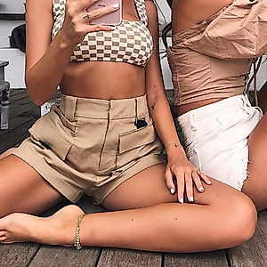 New Loose Shorts, Thenlian Women's Casual Shorts High Waist Pants Elastic Waist Bottoms Pocket Wide Leg Pant(XXL, Khaki)