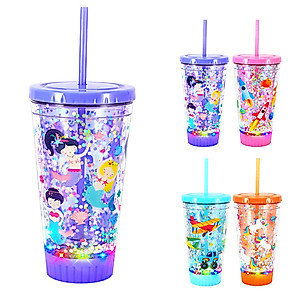 GILANO 18oz Kids Tumbler Water Drinking Bottle with LED Light Up - BPA Free, Straw Lid Cup, Reusable, Lightweight, Spill-Proof Water Bottle with Cute Design for Girls & Boys (Mermaid)