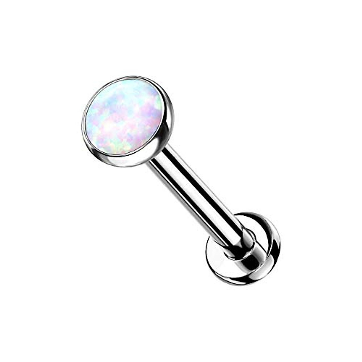 Pierced Owl 16-20G G23 Implant Grade Titanium Threadless Push-in Synthetic Opal Flat Back Stud (White, 18GA (1mm))