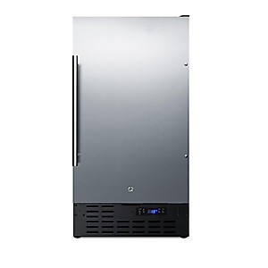 Summit Appliance BIM18SS 18" Wide Frost-Free Icemaker in for Built-in or Freestanding Use with Stainless Steel Door and Black Cabinet, Factory Installed Lock, Digital Thermostat, Digital Display
