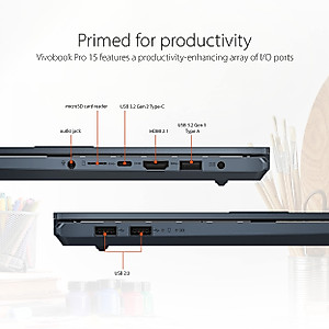 ASUS Vivobook Pro 15 OLED Laptop, 15.6” 2.8K OLED Display, AMD Ryzen 7 6800H Mobile CPU, NVIDIA GeForce RTX 3050 GPU, 16GB RAM, 512GB SSD, Windows 11 Home, Quiet Blue, M6500RC-DB71