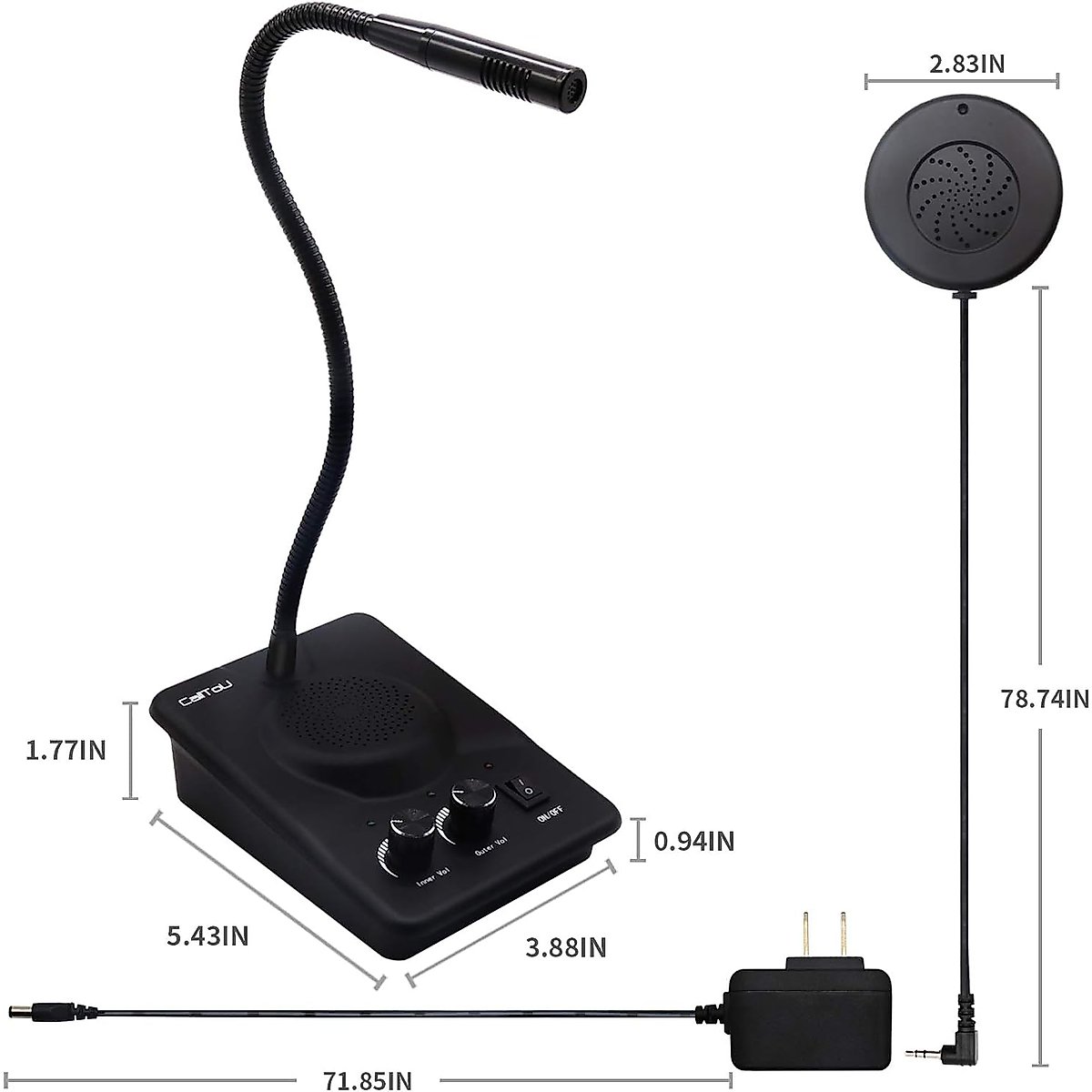 CallToU Window Speaker Intercom System,Dual Way Anti-Interference Intercommunication Microphone Talk Through Glass Window,for Business,Bank,Office,Hospital,Counter,Store,Station,School and More