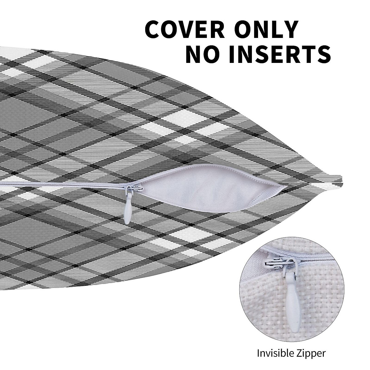 ChangQingArt Plaid Pillow Covers 16x16 Inch, Black and White Plaid Plaid Black Diagonal Fabric Green Scottish Double Sided Decorative Pillows Cases Throw Pillows Covers