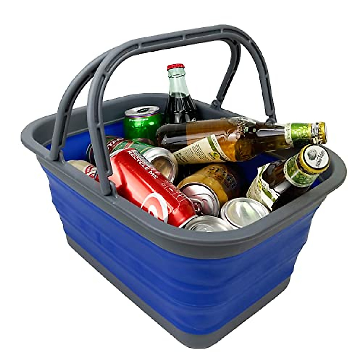 SAMMART 12L (3.17Gallon) Collapsible Tub with Handle - Portable Outdoor Picnic Basket/Crater - Foldable Shopping Bag - Space Saving Storage Container (Purplish Blue +Turquoise Blue)