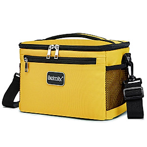 BEIMILY 2 Pack Insulated Lunch Bag Women Men,small Soft cooler Hand bags,Lunch Bag for Work,Leakproof Reusable Insulated Cooler Lunchbox with Adjustable Shoulder Strap(blackish green+yellow)