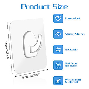 Tyqour 20pcs Heavy Duty Sticky Wall Hooks Stick on Hooks for Hanging Clear Self Adhesive Hooks Removable Hooks No Damage Wall Hooks for Hanging Window Kitchen Cabinet Shower Wardrobe