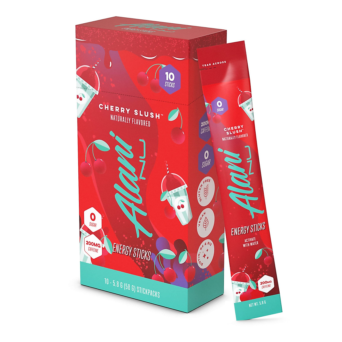 Alani Nu Cherry Slush Energy Sticks | Energy Drink Powder | 200mg Caffeine | Pre Workout Performance with Antioxidants | On-The-Go Drink Mix | Biotin, B Vitamins | Zero Sugar | 5 Calories | 10 Pack