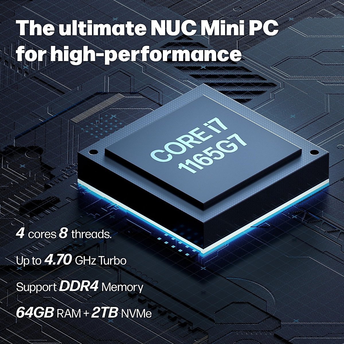 NUC NUC11PAHi7 Mini PC, Four-Core i7, NVMe SSD, 64GB RAM, 2TB NVMe, WiFi 6, BT 5.0, Thunderbolt 3, 8K Support, Quadruple Monitor Capable - The Ultimate HTPC Solution for High-Performance!