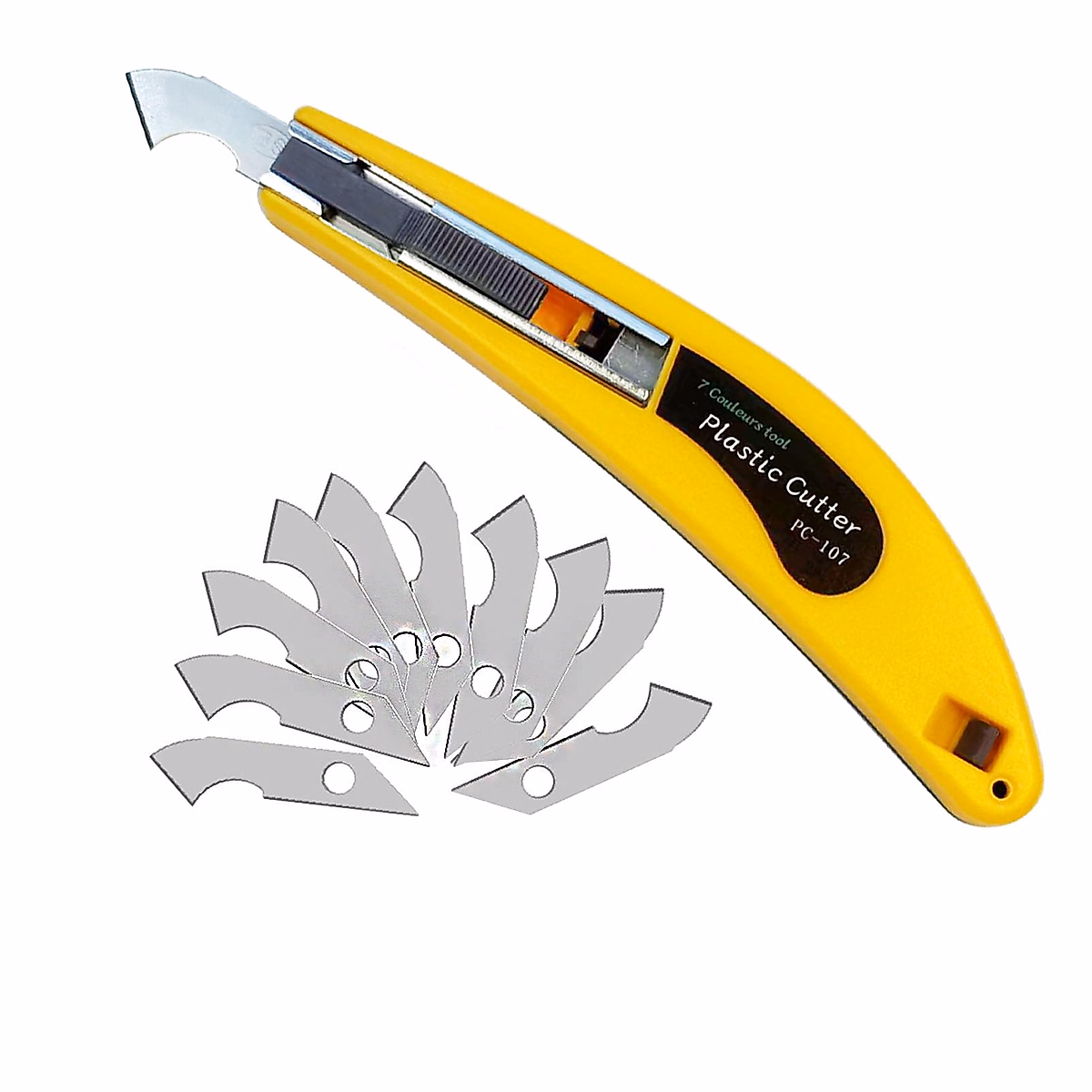 Acrylic Plexiglass Sheet Cutter Scoring Knife Tool,With a Curved Handle,It Is More Convenient To Use.One handle,11 blades.(Yellow)