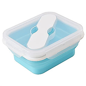 ionEgg Silicone Lunch Container With Spoon & Fork, Bento Box, Collapsible Food Storage Container with Clip-on Lid, 20 Oz