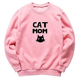 Sweatshirts for Women, FAPIZI Women Fashion Letter Cat Printed Crew Neck Pullover Casual Long Sleeve Solid Color Tops