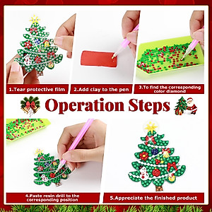 24 Pcs Christmas Diamond Painting Keychains Christmas Tree 5D Art Ornaments Kit Xmas Full Drill DIY Keyring Holiday Double Sided Diamond Craft Pendant for Kids Family Home Classroom Winter Party Decor