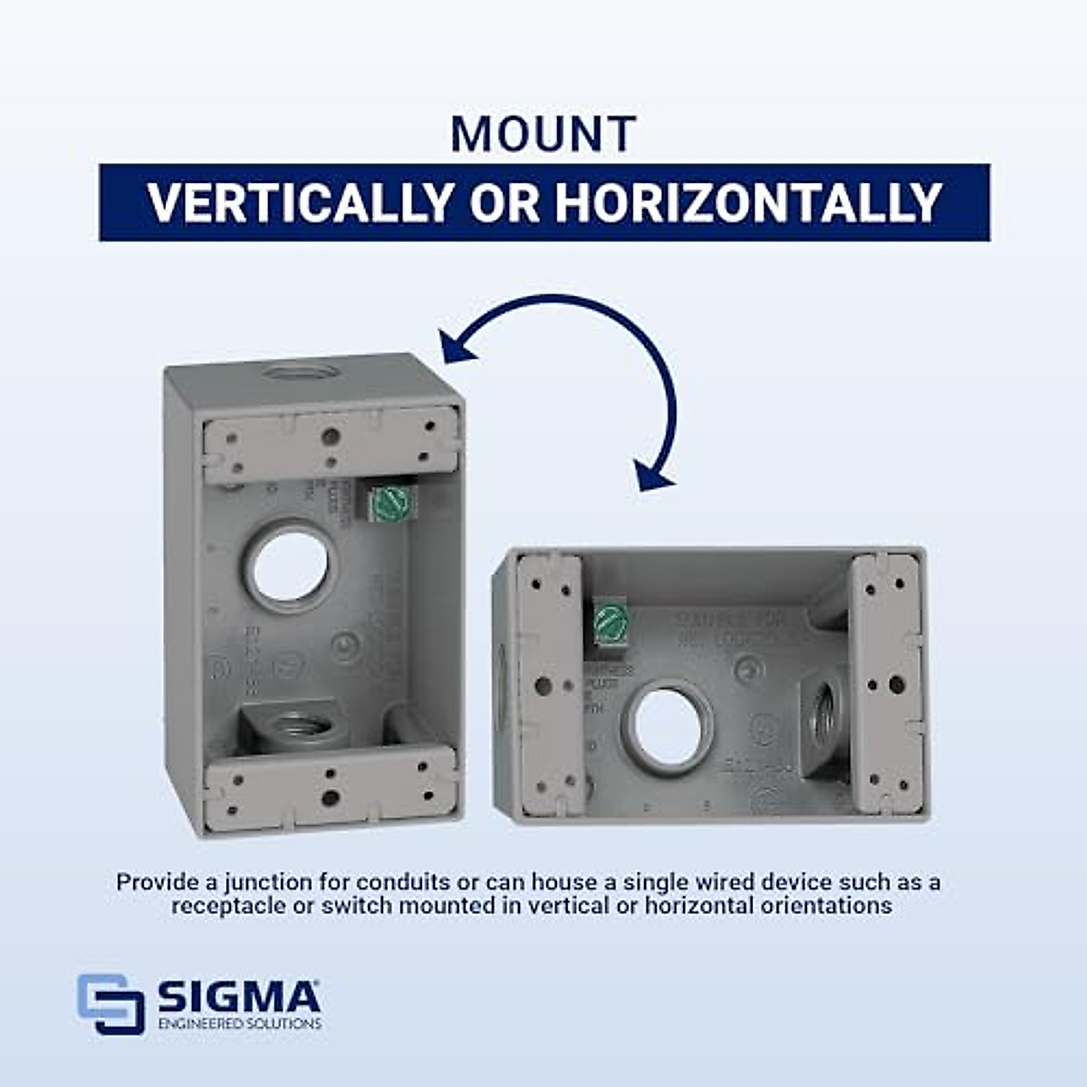 SIGMA ENGINEERED SOLUTIONS 14250 Metal Electrical Outlet Box, Weatherproof, Easy Mount Plug and Receptacle Protector, Gray, (3) 1/2-Inch Holes, 1 Gang Box
