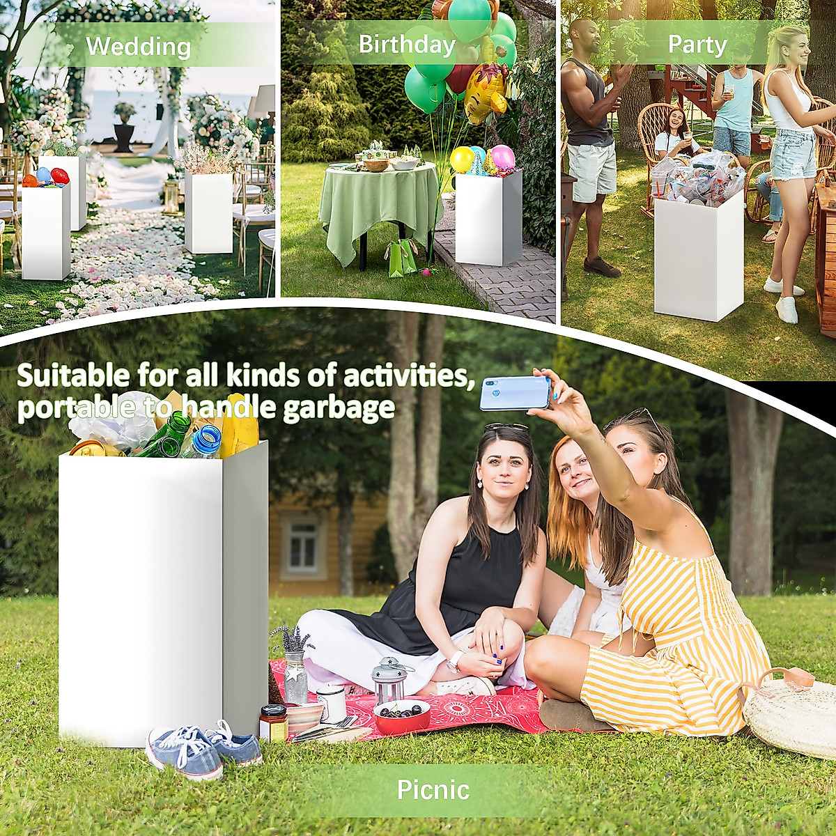 13 Gallon Disposable Trash Cans, 4 Pack, Reusable Portable Garbage Can, Disposable Trash Cans for Parties, Pop Up Trash Cans for Parties, Suitable for Parties, Weddings, Birthdays, Picnics, Trips
