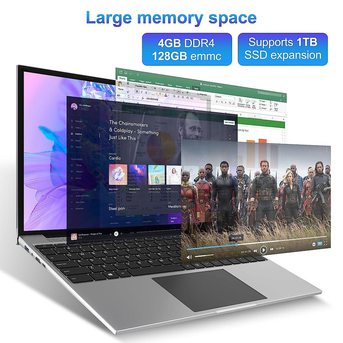 jumper Laptop 16 Inch FHD IPS Display (16:10), 4GB DDR4 128GB Storage, Intel Celeron Quad Core CPU, Laptops Computer with Office 365 1-Year Subscription Included, 4 Stereo Speakers, USB3.0.