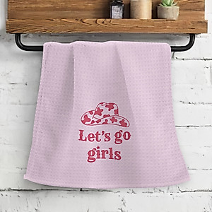 OHSUL Hot Pink Preppy Cowgirl Hat Highly Absorbent Bath Towels Kitchen Towels Dish Towels,Inspirational Let’s Go Girls Hand Towels Tea Towel for Bathroom Kitchen College Dorm Decor,Teen Girls Gifts