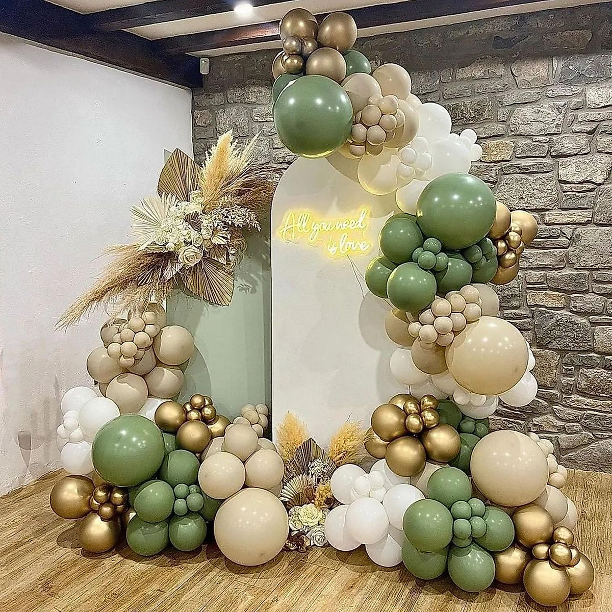 VitaCraft Sage Green Balloon Garland Arch Kit - 143Pcs Retro Green White Sand and Gold Metallic Chrome Latex Balloons Set for Oh Baby Shower Jungle Safari Party Baptism Wedding Birthday Decorations