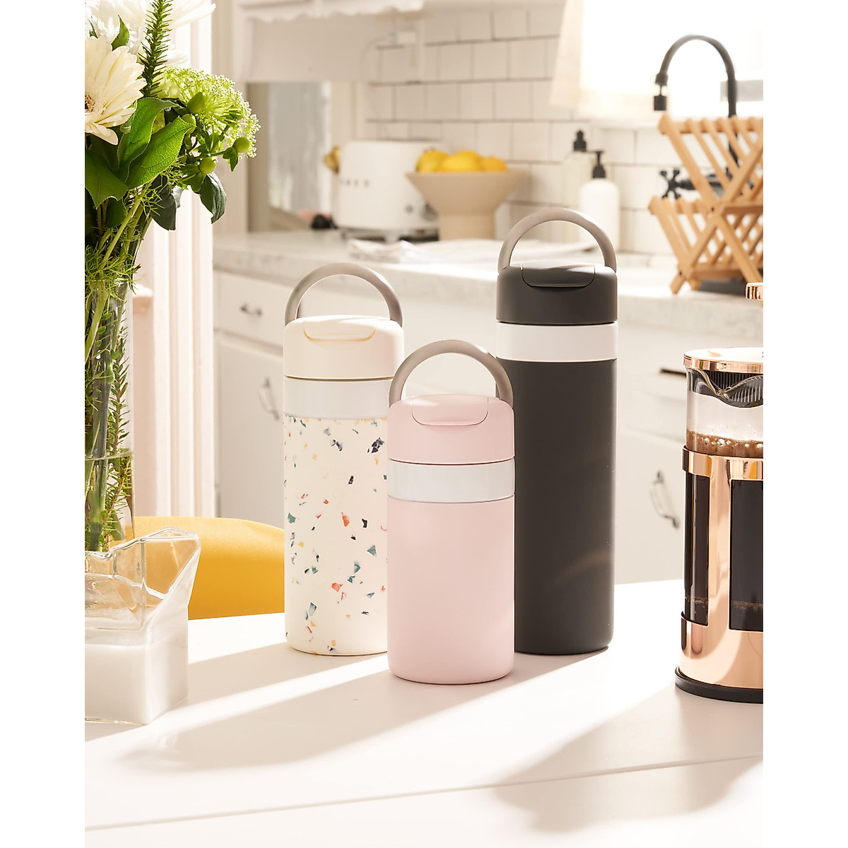 W&P Porter Drink Through Lid for Insulated Water Bottles, Leak-Proof, Carrying Handle, BPA Free, Charcoal