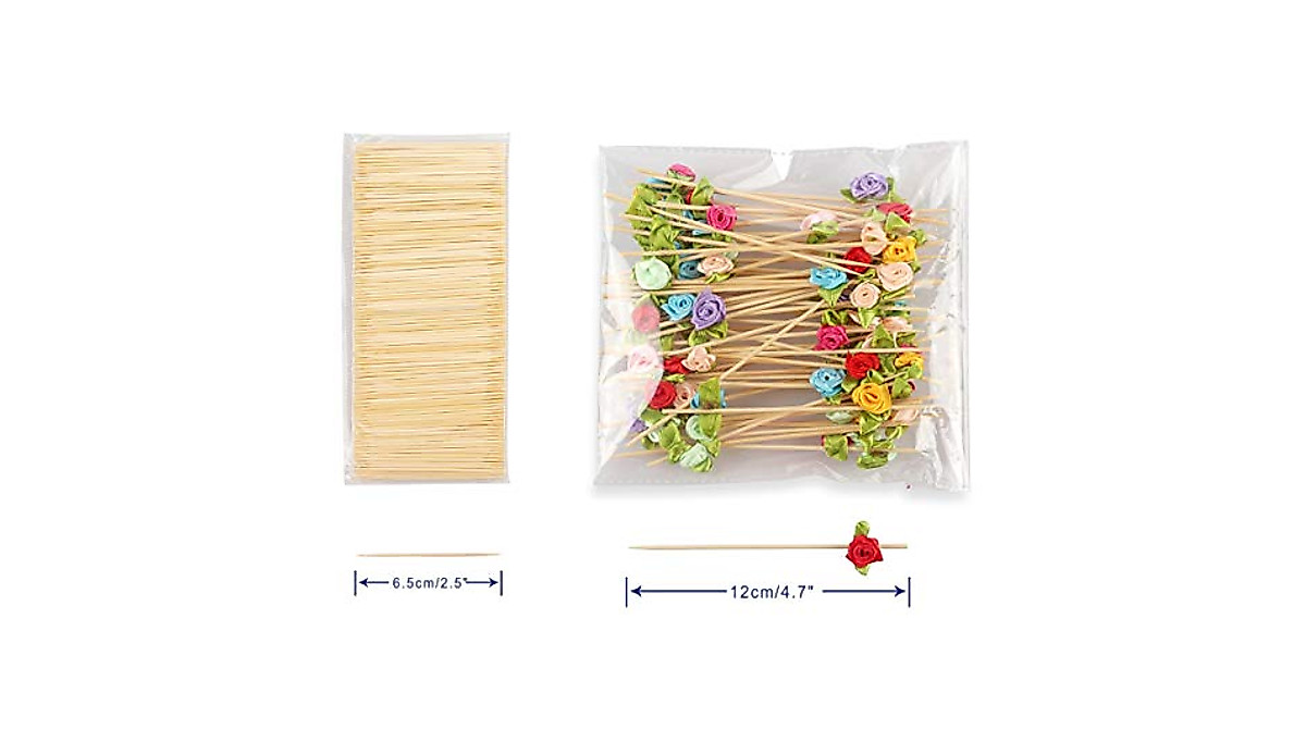 Minisland Multicolor Rose Flower Toothpicks for Parties & Events