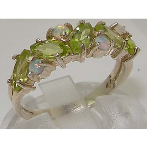LetsBuyGold 925 Sterling Silver Natural Peridot & Opal Womens Wedding Ring - Size 10.5