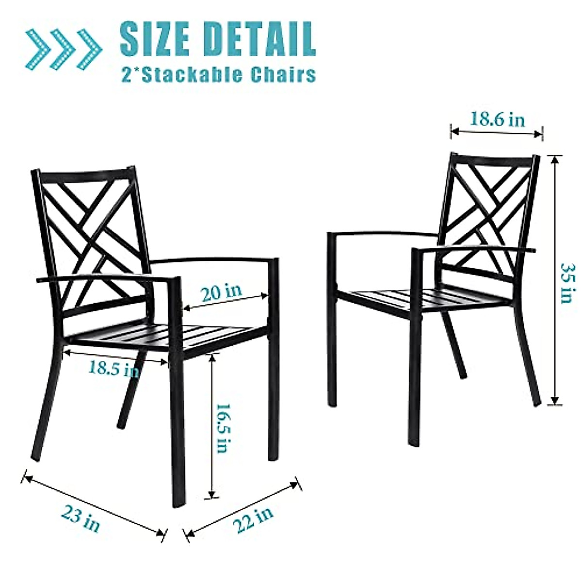 Bigroof Outdoor Patio Dining Chairs Set of 2, Metal Stackable Bistro Deck Chairs Support 300LB All-Weather Patio Furniture for Backyard, Deck, Patio, Lawn & Garden (2) (2, black1)