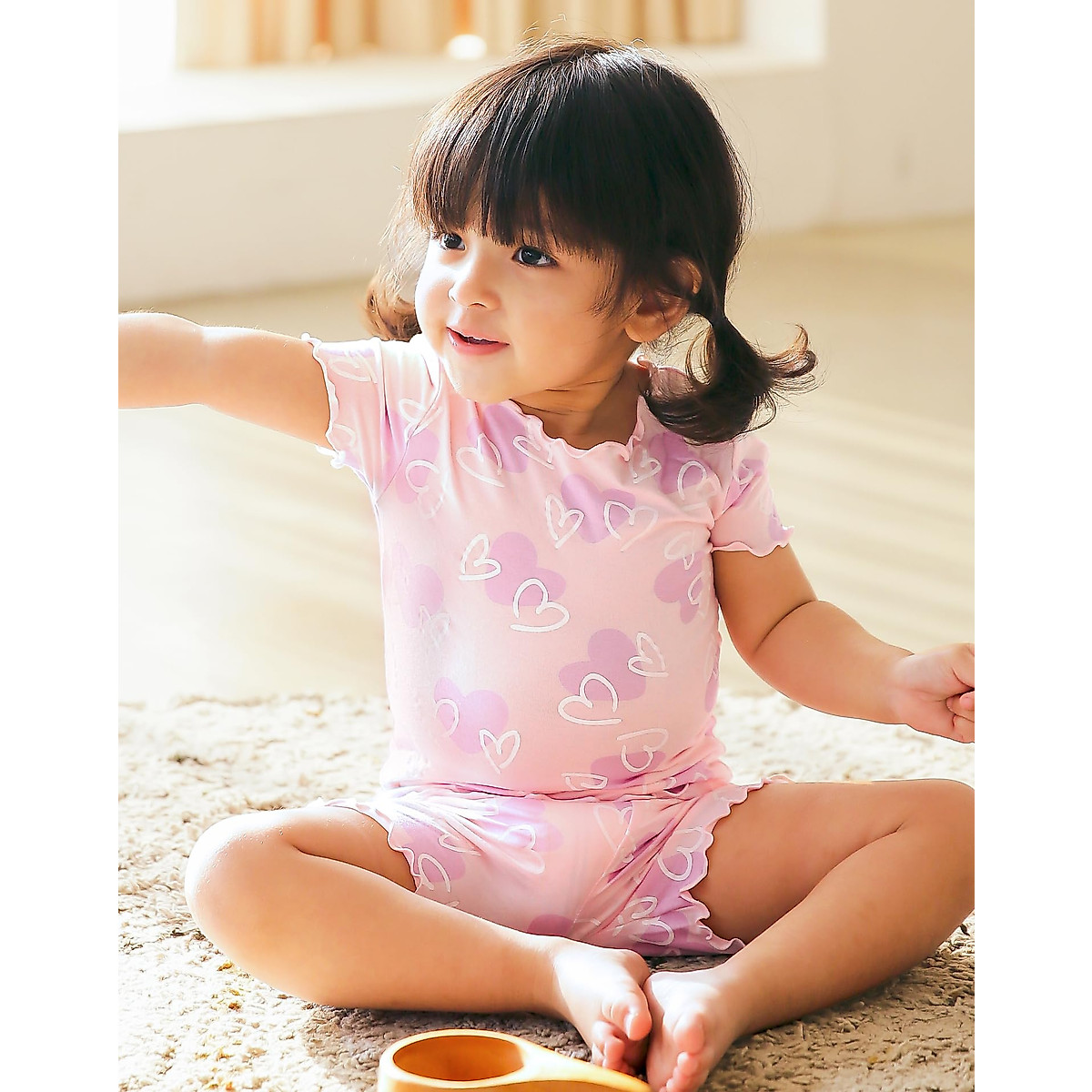 VAENAIT BABY Toddler Kids Girls Sleepwear Pajamas 2pcs Set Shirring Love Full M