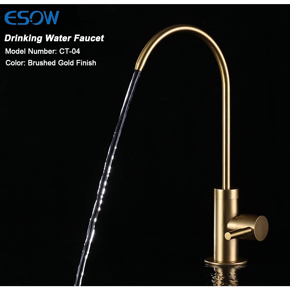 ESOW Kitchen Water Filter Faucet, 100% Lead-Free Drinking Water Faucet Fits Most Reverse Osmosis Units or Water Filtration System in Non-Air Gap, Stainless Steel 304 Body Brushed Gold Finish