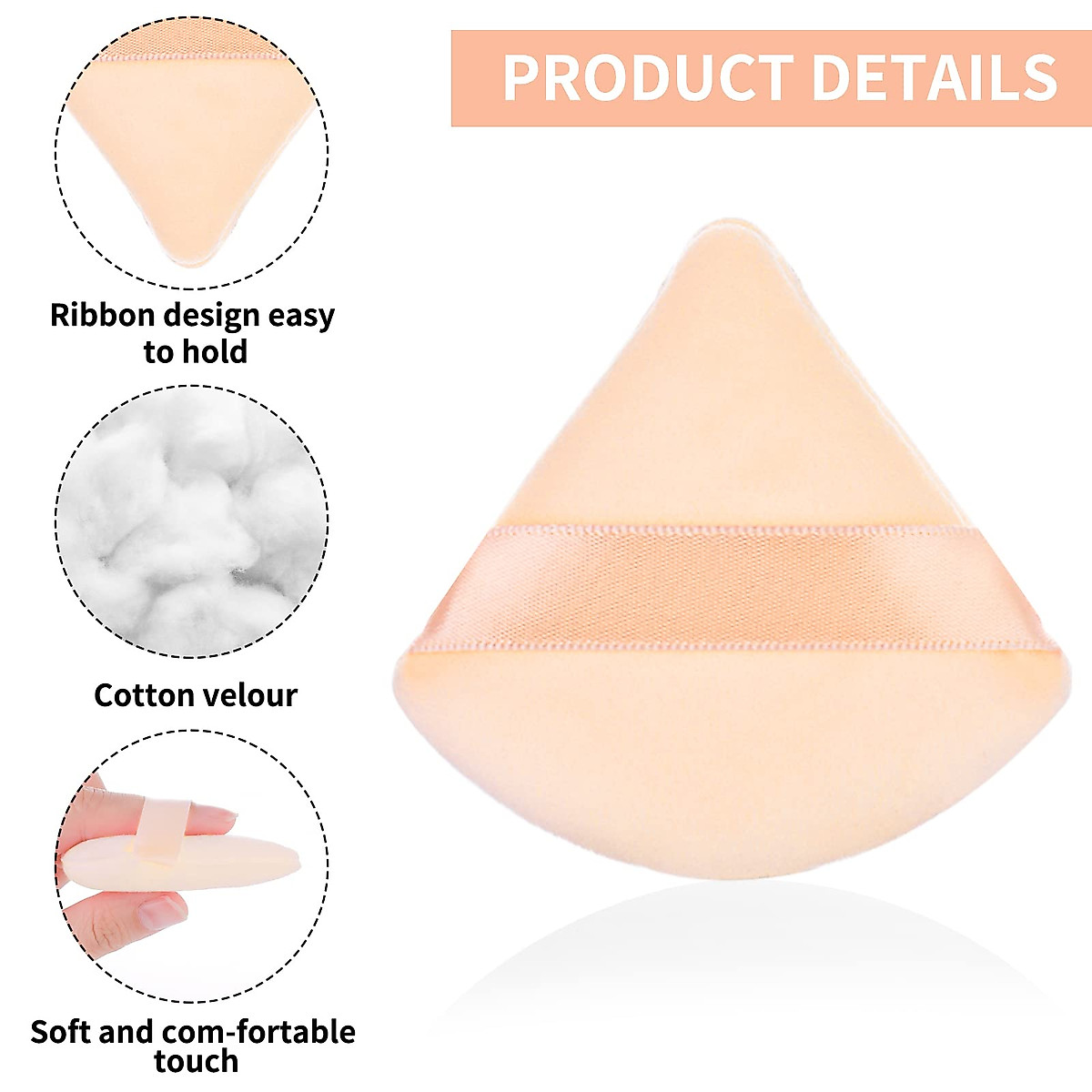 Molain 2 Pieces Triangle Powder Puff Makeup Puff Velvet Face Body Powder Puff Cosmetic Foundation Blender Sponge for Loose Powder Body Powder Makeup Tool (Nude&Pink)