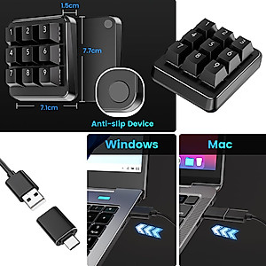 AIRUSAN One-Handed Mechanical Keyboard, RGB LED Backlit Macro Keyboard, 9 Fully Programmable Keys Support One-Click Start,Hotkeys,NKRO,Fully Programmable Keys for Work & Daily Study