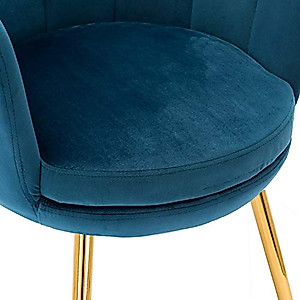 Wahson Velvet Upholstered Living Room Chair, Comfy Accent Seashell Chair Barrel Vanity Chair with Back & Gold Legs, Retro Leisure Accent Barrel Dining Chair, Fog Blue