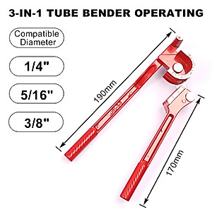 Sufford 180 Degree Tubing Bender 3-in-1 Heavy Duty Tube Bender Brake Line Bending Tool For 6,8,10mm Tubes Stainless Steel Red