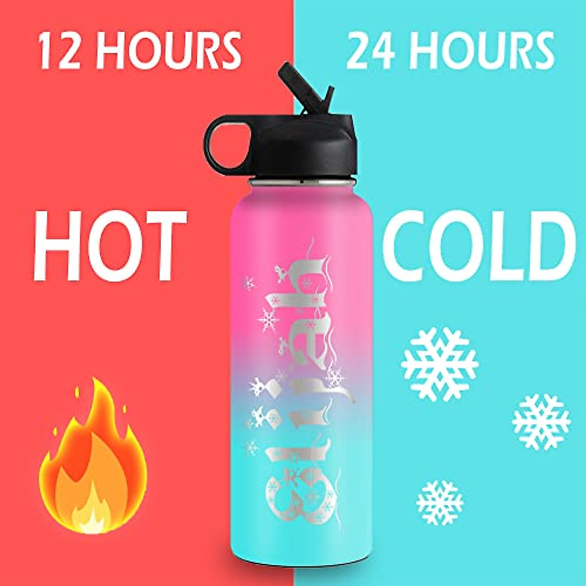 Personalized Water Bottles for Kids, 18 oz Custom Name Water Bottle With Straw, Insulated Stainless Steel Reusable Waterbottle Gifts for School Girls Boys Men Women - Ombre Color