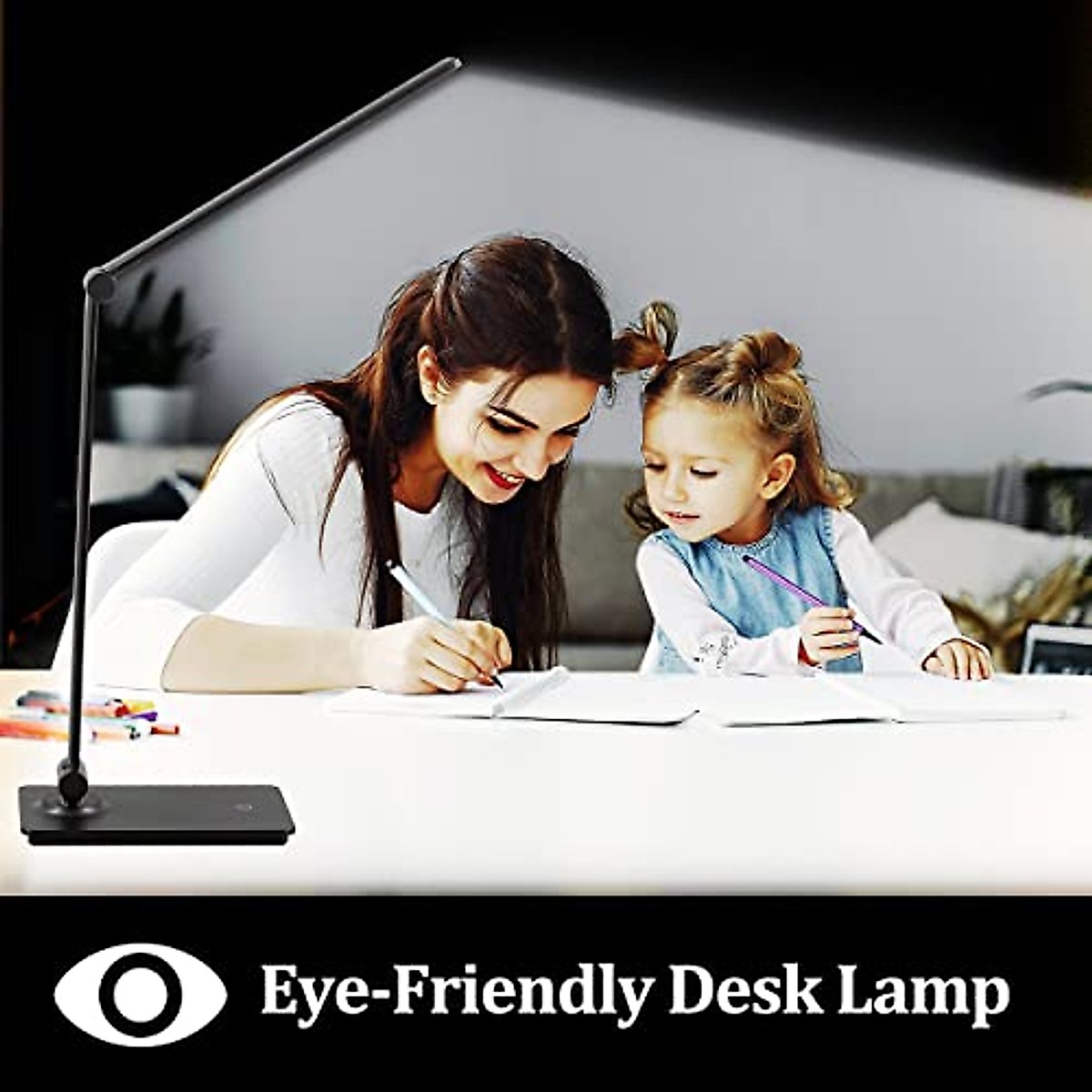 Dott Arts LED Desk Lamp, Touch Control Desk Lamp with 3 Levels Brightness, Dimmable Office Lamp with Adjustable Arm, Foldable Table Desk Lamp for Table Bedroom Bedside Office Study, 5000K, 8W, Black