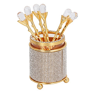 POYHKFD 6Pcs Coffee Spoons Set with Holder, Small Stainless Steel Gold Dessert Spoons Set, Zinc Alloy Gold Dessert Spoons Set, Spoon Organizer for Fruit Stirring Mixing Sugar Ice Cream Cake