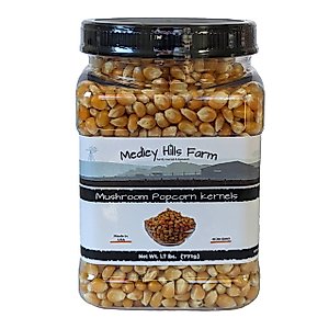 Mushroom Popcorn kernels by Medley Hills farm in Reusable Container 1.7 Lbs. - Gourmet popcorn kernels for popcorn machine - Gluten Free - Non GMO