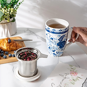 GBHOME Tea Mug with Infuser and Lid, 18 Ounce large Ceramic Loose Leaf Tea Cup,Microwave, Dishwasher Safe Tea Steeping Mug,Pefect Gift For Tea Lover